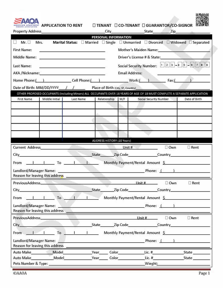 Rental Application Form AAOA